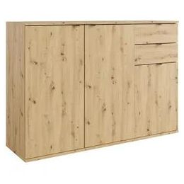 Kommode Home Affaire "THALIANA Sideboard mit 3 T&uuml;ren und 2 Schubladen, Breite 120 cm", eiche, B:120cm H:83,5cm T:35cm, FSC-zertifizierter Holzwerkstoff, Spanplatte, Sideboards, Kommode, Schrank in 3 Farben erh&auml;ltlich, schwarze Metallgriffe, viel Stauraum