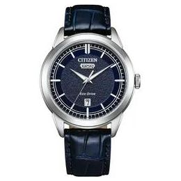Solaruhr Citizen "Eco-Drive Classic ( C7 Design)", blau, silberfarben, Armbanduhren, Herren, Armbanduhr, Herrenuhr, Lederarmband, analog, Big Date