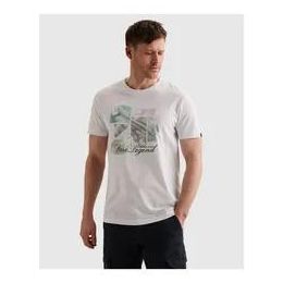 PME-Legend T-Shirt PME LEGEND "Short sleeve r-neck single jersey fotoprint", Damen, Gr. L, hellwei&szlig;, Jersey, Obermaterial: 100% Baumwolle, bedruckt, regular fit normal, Rundhals, gerader Abschluss, Shirts T-Shirt, mit Logo Print