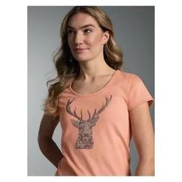 T-Shirt TRIGEMA "TRIGEMA T-Shirt Glitzer-Hirsch", Damen, Gr. XXL, puder, Single Jersey, 100% Baumwolle, lang, Rundhals, Shirts T-Shirt
