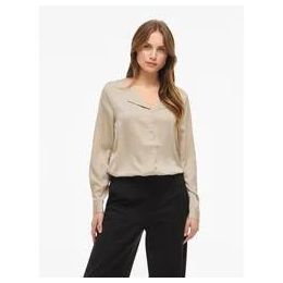 Hemdbluse Vila "VIELLETTE V-NECK L/S SATIN SHIRT - NOOS", Damen, Gr. 38, cement, Obermaterial: 100% Polyester, unifarben, regular fit normal, Blusen Hemdbluse