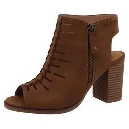 Schaftsandalette Mustang SHOES "Louise", Damen, Gr. 39, cognac, Lederimitat, Textil, Schuhe, Blockabsatz, Sommerschuh mit modischen Cut-Outs