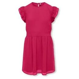 Midikleid KIDS Only "KOGASTA LIFE S/S DRESS WVN", M&auml;dchen, Gr. 134, N-Gr, granita, Web, Obermaterial: 100% Polyester, unifarben, figurumspielend Midi, Rundhals, Fl&uuml;gel&auml;rmel R&uuml;schen, Kleider Midikleid, Kunstfaser