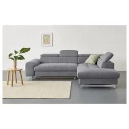 Ecksofa COTTA "Chef L-Form", stone, B:257cm H:72cm T:206cm, Luxus-Microfaser (100% Polyester);Kunstleder Softlux;Leder Advantage (abgedecktes Spalt-Rindsleder), R&uuml;ckseite mit schwarzem Spannstoff bezogen;NaturLEDER (echtes Rindsleder), R&uuml;ckseite mit schwarzem Spannstoff bezogen, Sofas, Ecksofa, mit Kopfteilverstellung, edle Metallkufen, wahlweise mit Bettfunktion
