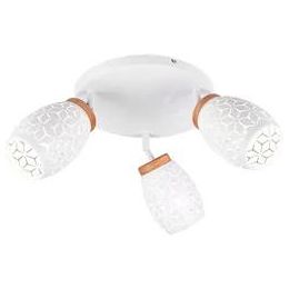 Trio REALITY LEUCHTEN Deckenleuchte "BIDAR, Deckenlampe mit 3 schwenkbaren Spots, exkl 3x E14 max 10W", wei&szlig; matt, 3, &Oslash; 58cm H: 27cm, 1 Stk., Leuchten, Metall-Lampenschirm mit Lasercut Muster und Holz-Dekoelement &Oslash; 58cm, Deckenleuchte