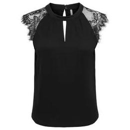 Kurzarmshirt Only "ONLNICOLA S/S TOP CS JRS", Damen, Gr. L, schwarz, Jersey, Obermaterial: 100% Viskose, unifarben, regular fit normal, Rundhals, Spitze, Shirts, Viskose, regular fit, Rundhals