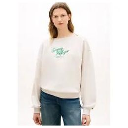 Sweatshirt Tommy Hilfiger "MDRN SCRIPT TERRY SWEATSHIRT", Damen, Gr. S (36/38), heather oatmilk, Sweatware, Obermaterial: 100% Baumwolle, meliert, regular fit kurz, Rundhals, Sweatshirts Sweatshirt, mit Tommy Hilfiger-Branding