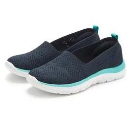 Slipper Lascana "Ballerina, Sneaker, Freizeitschuh, Slip-On-Sneaker", Herren, Gr. 37, blau (navy, t&uuml;rkis), Obermaterial: 100% Textilmaterial. Decksohle: 100% Textilmaterial. Futter: 100% Textilmaterial. Laufsohle: 100% Synthetik, kontrastfarbene Details, mehrfarbig, unifarben, unifarben mit Farbeinsatz, Basic, Schuhe Slipper, NEU zum Reinschl&uuml;pfen, ultraleicht VEGAN