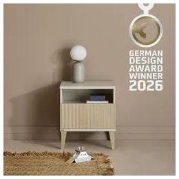 Nachtkommode Paidi "JONTE in Beige, Schublade mit Soft-Close", cashmere, beige, stripy light oak, B:48cm H:55cm T:40cm, MDF, Spanplatte, Sideboards, moderner & stabiler Nachttisch mit Massivholz-F&uuml;&szlig;en