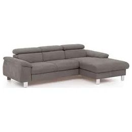 Ecksofa COTTA "Komaris L-Form, B: 244 cm", grau, B:244cm H:72cm T:166cm, Microfaser PRIMABELLE (100% Polyester);Kunstleder SOFTLUX(100%Polyurethan);Feinstruktur (100% Polyester);Kunstleder SOFTLUX/Struktur (100%Polyurethan, 90%Polyester, 10% Polyacryl), Sofas, Ecksofa, mit Kopfteilverstellung, optional Bettfunktion, Bettkasten & Licht