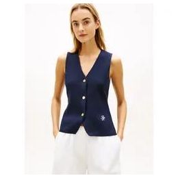 Strickweste Tommy Hilfiger "CO FULL NEEDLE SLIM VEST", Damen, Gr. S (36/38), schwarz night navy, Strick, Obermaterial: 100% Baumwolle, unifarben, slim fit h&uuml;ftbedeckend, V-Ausschnitt, Westen Strickweste, mit Monogramm-Stickerei, V-Ausschnitt