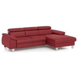 Ecksofa COTTA "Komaris L-Form, B: 244 cm", rot, B:244cm H:72cm T:166cm, Microfaser PRIMABELLE (100% Polyester);Kunstleder SOFTLUX(100%Polyurethan);Feinstruktur (100% Polyester);Kunstleder SOFTLUX/Struktur (100%Polyurethan, 90%Polyester, 10% Polyacryl), Sofas, Ecksofa, mit Kopfteilverstellung, optional Bettfunktion, Bettkasten & Licht