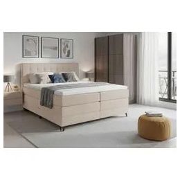 Boxspringbett Home Affaire "Ilona, Doppelbett, Polsterbett, Federkernbett, Komforbett, 160, 180 cm", beige, B:186cm L:213cm, 100% PES, Komplettbetten, Boxspringbett, inkl. Topper, zwei Bettk&auml;sten, Taschen-Federkernmatratze, H&auml;rtegrad 3