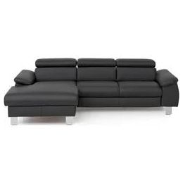 Ecksofa COTTA "Komaris L-Form, B: 244 cm", schwarz, B:244cm H:72cm T:166cm, Microfaser PRIMABELLE (100% Polyester);Kunstleder SOFTLUX(100%Polyurethan);Feinstruktur (100% Polyester);Kunstleder SOFTLUX/Struktur (100%Polyurethan, 90%Polyester, 10% Polyacryl), Sofas, Ecksofa, mit Kopfteilverstellung, optional Bettfunktion, Bettkasten & Licht