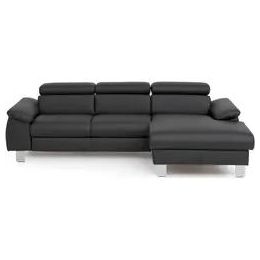 Ecksofa COTTA "Komaris L-Form, B: 244 cm", schwarz, B:244cm H:72cm T:166cm, Microfaser PRIMABELLE (100% Polyester);Kunstleder SOFTLUX(100%Polyurethan);Feinstruktur (100% Polyester);Kunstleder SOFTLUX/Struktur (100%Polyurethan, 90%Polyester, 10% Polyacryl), Sofas, Ecksofa, mit Kopfteilverstellung, optional Bettfunktion, Bettkasten & Licht