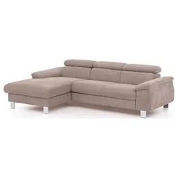 Ecksofa COTTA "Komaris L-Form, B: 244 cm", mud, B:244cm H:72cm T:166cm, Microfaser PRIMABELLE (100% Polyester);Kunstleder SOFTLUX(100%Polyurethan);Feinstruktur (100% Polyester);Kunstleder SOFTLUX/Struktur (100%Polyurethan, 90%Polyester, 10% Polyacryl), Sofas, Ecksofa, mit Kopfteilverstellung, optional Bettfunktion, Bettkasten & Licht