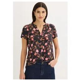 Kurzarmbluse bonprix, Damen, Gr. 48, schwarz gebl&uuml;mt, Web, Obermaterial: 100% Viskose, regular fit, Blusen, Regular Fit, f&uuml;r Businessmode, aus Viskose, feminin gestaltet