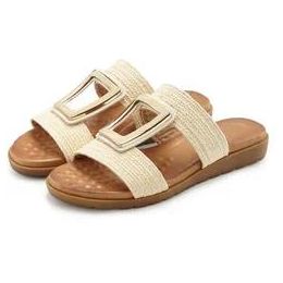 Pantolette Vivance "Sandale, Sommerschuh, offener Schuh, Mule", Damen, Gr. 42, beige, goldfarben, Obermaterial: 100% Synthetik. Decksohle: 100% Textilmaterial. Futter: 100% Textilmaterial. Laufsohle: 100% Synthetik, mehrfarbig, unifarben, Basic, Schuhe Pantolette, NEU mit modischem Schmuckelement und softer Innensohle VEGAN