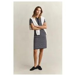 Polokleid Gant "SLIM STRIPED PIQUE POLO", Damen, Gr. L, N-Gr, evening blau, Web, Obermaterial: 97% Baumwolle, 3% Elasthan, gestreift, slim fit kniefrei, Rundhals, eingesetzt gerader Abschluss, Kleider, Slim fit mit Polokragen
