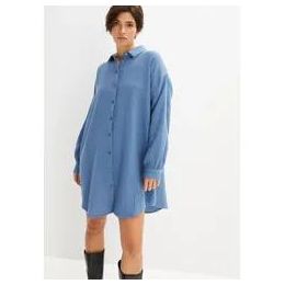 Longbluse bonprix, Damen, Gr. 40, jeansblau, Web, Obermaterial: 100% Baumwolle, unifarben, oversize ca. Mitte Oberschenkel, weit Manschette, Blusen Longbluse, Oversize-Passform, aus Baumwoll-Musselin, mit langem Arm
