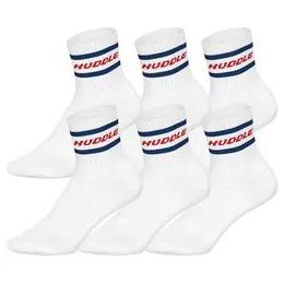 Kurzsocken HUDDLE "Socken HUDDLE 6pk Short Crew Socks Stripe 6er Pack", Herren, Gr. 35-38, wei&szlig; (wei&szlig;, blau, rot), Obermaterial: 81% Polyester PES. 16% Baumwolle CO. 3% Elasthan EL., Socken