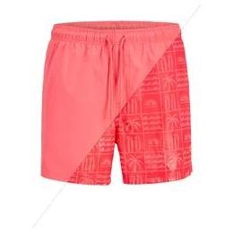 Jack & Jones Badeshorts JACK & JONES "JPSTMAUI SPLASH MAGIC SWIM SHORTS", Herren, Gr. L, N-Gr, hot coral, Polyester, unifarben, Badehosen Badeshorts