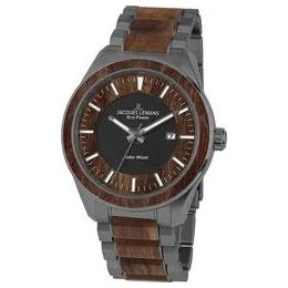 Solaruhr Jacques Lemans "Eco Power Solar Wood", grau (grau, braun), Armbanduhren, Herren, Armbanduhr, Herrenuhr, Datum, Holz-Zifferblatt, Edelstahlarmband
