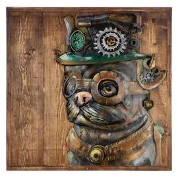 Metallbild Gilde "Bild quadratisch Steampunk Dog", farbe bild(er): braun, B:50cm H:50cm T:5,5cm, Holz, Bilder