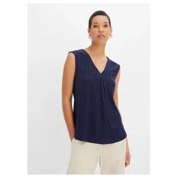Blusentop bonprix, Damen, Gr. 48/50 (XL), dunkelblau, Web, Obermaterial: 95% Polyester, 5% Elasthan, unifarben, bequem, V-Ausschnitt, Blusen Blusentop, bequeme Passform, ohne &Auml;rmel, mit Lochstickerei