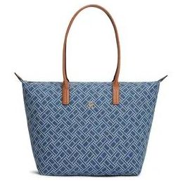 Tragetasche Tommy Hilfiger "POPETTE TOTE DENIM FLAG", Damen, Gr. B/H/T: 51cm x 32cm x 14cm, blau, Baumwolle, Leder, Taschen, Damen Handtasche, Schultertasche, Shopper mit modischem TH-Logomuster