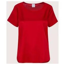 Madeleine Mode Kurzarmshirt MADELEINE "Jerseyshirt Seidenshirt mit Rippenband", Damen, Gr. 44, rot, Obermaterial: 47% Seide silk. 47% Viskose CV. 6% Elasthan EL., Modern, gerade, Shirts, Seidensatin
