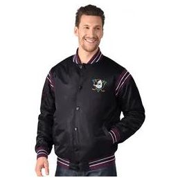 starters Bomberjacke STARTER "Starter Jacke Anaheim Ducks Starter Satin Varsity", Herren, Gr. XL, schwarz, Popeline;Jersey, 100% Polyester, Jacken Bomberjacke