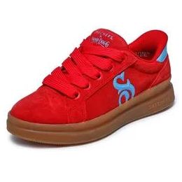 Sneaker Skechers "COURTSIDE-CALI GIRLZ", Herren, Gr. 35, rot, blau, Veloursleder, aufgeraut, unifarben mit Farbeinsatz, Schuhe Sneaker, Basket-Sneaker, Schn&uuml;rschuh mit Slip-Ins Funktion