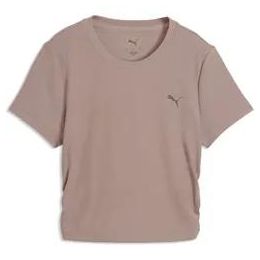 Trainingsshirt Puma "CLOUDSPUN Slim Geripptes Trainings-T-Shirt Damen", Damen, Gr. M, sandstone beige, Obermaterial: 32% Polyester, 60% Modal, 8% Elasthan, slim fit, Rundhals, Shirts