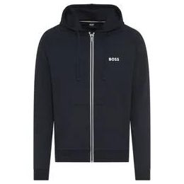 Kapuzensweatjacke BOSS "Authentic", Damen, Gr. L, dunkelblau 405, Sweatware, Obermaterial: 100% Baumwolle, unifarben, regular fit normal, B&uuml;ndchen, Sweatjacken, aus Baumwoll-Terry mit kontrastfarbenem Rei&szlig;verschluss