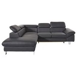 Ecksofa COTTA "Driver L-Form", schwarz, B:268cm H:73cm T:214cm, Kunstleder SOFTLUX;LEDER BEEFY (ein abgedecktes Spalt-Rindsleder) im Sitz und R&uuml;cken (Korpus in Kunstleder);Luxus-Kunstleder;Leder Pampas (echtes Rindsleder) im Sitz und R&uuml;cken (R&uuml;ckseite mit Spannstoff bezogen), Sofas, Ecksofa, mit Kopfteilverstellung, wahlweise mit Bettfunktion & Bettkasten