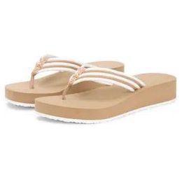 Zehentrenner Tommy Hilfiger "TH STRIPE SUMMER SANDAL", Herren, Gr. 42, hellbraun, wei&szlig;, Textil, gestreift, Schuhe Zehentrenner, Sommerschuh, Dianette, Plateauschuh mit gestreifter Bandage
