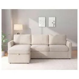 Ecksofa DOREL HOME "NORDHUS, L-Form, 200 cm, Recamiere rechts/links montierbar", creme, B:200cm H:80cm T:128cm, 93% Polyester, 7% sonstige Fasern, Sofas, Ecksofa, Recamiere, Stauraum, Cord und feiner Webstoff-Bezug