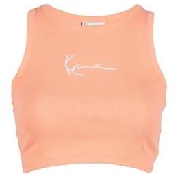 Muskelshirt Karl Kani "Karl Kani Small Signature Essential Racer Rib Top", Damen, Gr. L, orange, 97% Baumwolle, 3% Elasthan, bedruckt, slim fit, Racerback, Shirts
