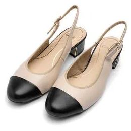 Slingpumps Ara "NIZZA", Damen, Gr. 7 (41), creme, schwarz, Glattleder, unifarben mit Farbeinsatz, Schuhe Slingpumps, Blockabsatz, Festtagsschuh, Abendschuh, Kontrastbesatz, Weite H
