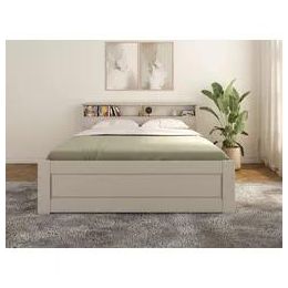Massivholzbett OTTO HOME "FLAVION, TOPSELLER Jugendbett, FSC zertifizierte massive Kiefer", kaschmir, beige, kaschmir, beige, kaschmir, beige, B:145cm H:77,6cm L:217,3cm, Betten, Massivholzbett, Qualit&auml;tsprodukt, Regal, Kassettenoptik, Schublade optional