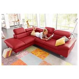 Ecksofa COTTA "Driver L-Form", rot, B:268cm H:73cm T:214cm, Kunstleder SOFTLUX;LEDER BEEFY (ein abgedecktes Spalt-Rindsleder) im Sitz und R&uuml;cken (Korpus in Kunstleder);Luxus-Kunstleder;Leder Pampas (echtes Rindsleder) im Sitz und R&uuml;cken (R&uuml;ckseite mit Spannstoff bezogen), Sofas, Ecksofa, mit Kopfteilverstellung, wahlweise mit Bettfunktion & Bettkasten