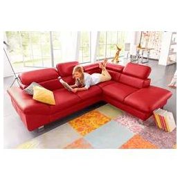 Ecksofa COTTA "Driver L-Form", rot, B:268cm H:73cm T:214cm, Kunstleder SOFTLUX;LEDER BEEFY (ein abgedecktes Spalt-Rindsleder) im Sitz und R&uuml;cken (Korpus in Kunstleder);Luxus-Kunstleder;Leder Pampas (echtes Rindsleder) im Sitz und R&uuml;cken (R&uuml;ckseite mit Spannstoff bezogen), Sofas, Ecksofa, mit Kopfteilverstellung, wahlweise mit Bettfunktion & Bettkasten