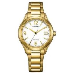 Solaruhr Citizen "Elegance", goldfarben, wei&szlig;, Armbanduhren, Damen, Armbanduhr, Damenuhr, Edelstahlarmband, analog, Big Date