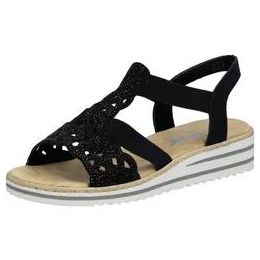 Sandale Rieker, Herren, Gr. 39, schwarz, Nubuklederimitat, Textil, unifarben, Schuhe Sandale, Keilsandalette, Sommerschuh, Urlaubsschuh mit Glitzersteine
