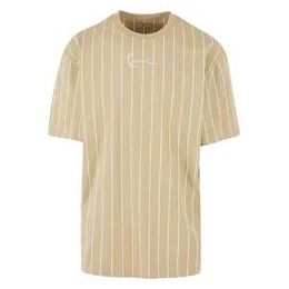 Kurzarmshirt Karl Kani "Karl Kani Herren KM232-019-2 KK Small Signature Pinstripe Tee", Damen, Gr. S, sand, wei&szlig;, 100% Baumwolle, gestreift, oversize, Rundhals, Shirts