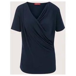 Madeleine Mode 3/4-Arm-Shirt MADELEINE "Shirt Elegantes Wickelshirt Kurzarm mit Elasthan", Damen, Gr. 34, marine, Obermaterial: 95% Polyester PES. 5% Elasthan EL., Modern, figurumspielend, Shirts 3/4-Arm-Shirt, Wickeleffekt