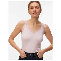 V&eacute;ro Moda Spitzentop VERO MODA "VMROSA SL TOP JRS NOOS", Damen, Gr. XS, roseate spoonbill, Jersey, Obermaterial: 95% Viskose, 5% Elasthan, unifarben, figurbetont normal, V-Ausschnitt, Tops Spitzentop, Viskosemischung