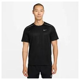 Laufshirt Nike "M NK DF UV MILER SS", Herren, Gr. L, schwarz, schwarz,, Obermaterial: 100% Polyester, normal, Rundhals, Shirts Laufshirt, sportlicher Schnitt, mit kurzen &Auml;rmeln, mit reflektierenden Details