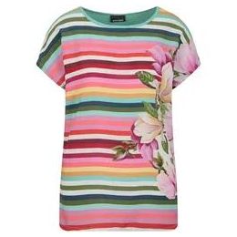 Schlupfbluse GOLDNER "Streifenshirt mit floralen Akzenten", Damen, Gr. 38, bunt (bunt, geringelt), Obermaterial: 100% Viskose CV., figurumspielend, U-Boot-Ausschnitt, Blusen Schlupfbluse, R&uuml;ckteil aus stretchbequemen Viskosejersey
